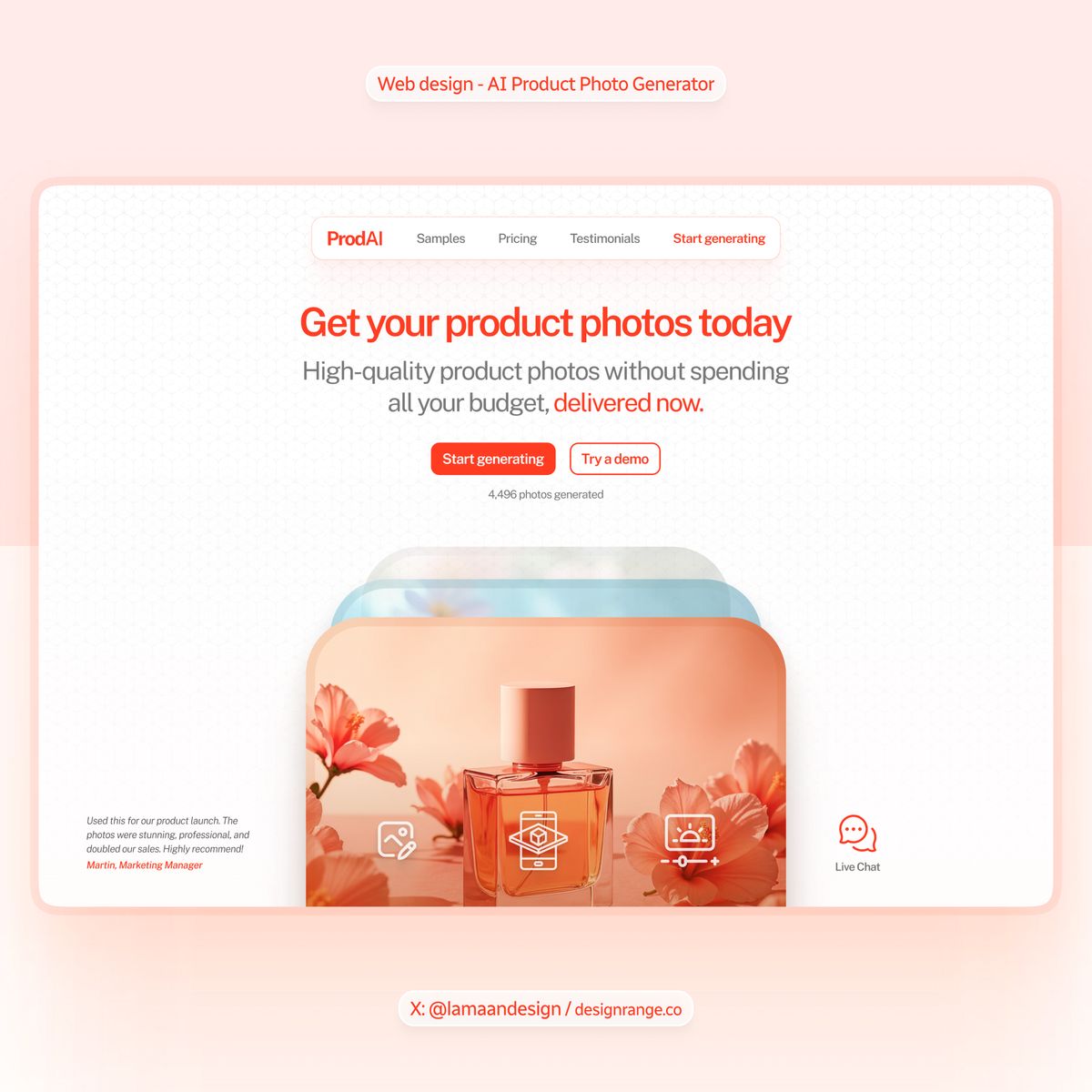 Web design for an AI product photo generator by Lam'aan on todays.design