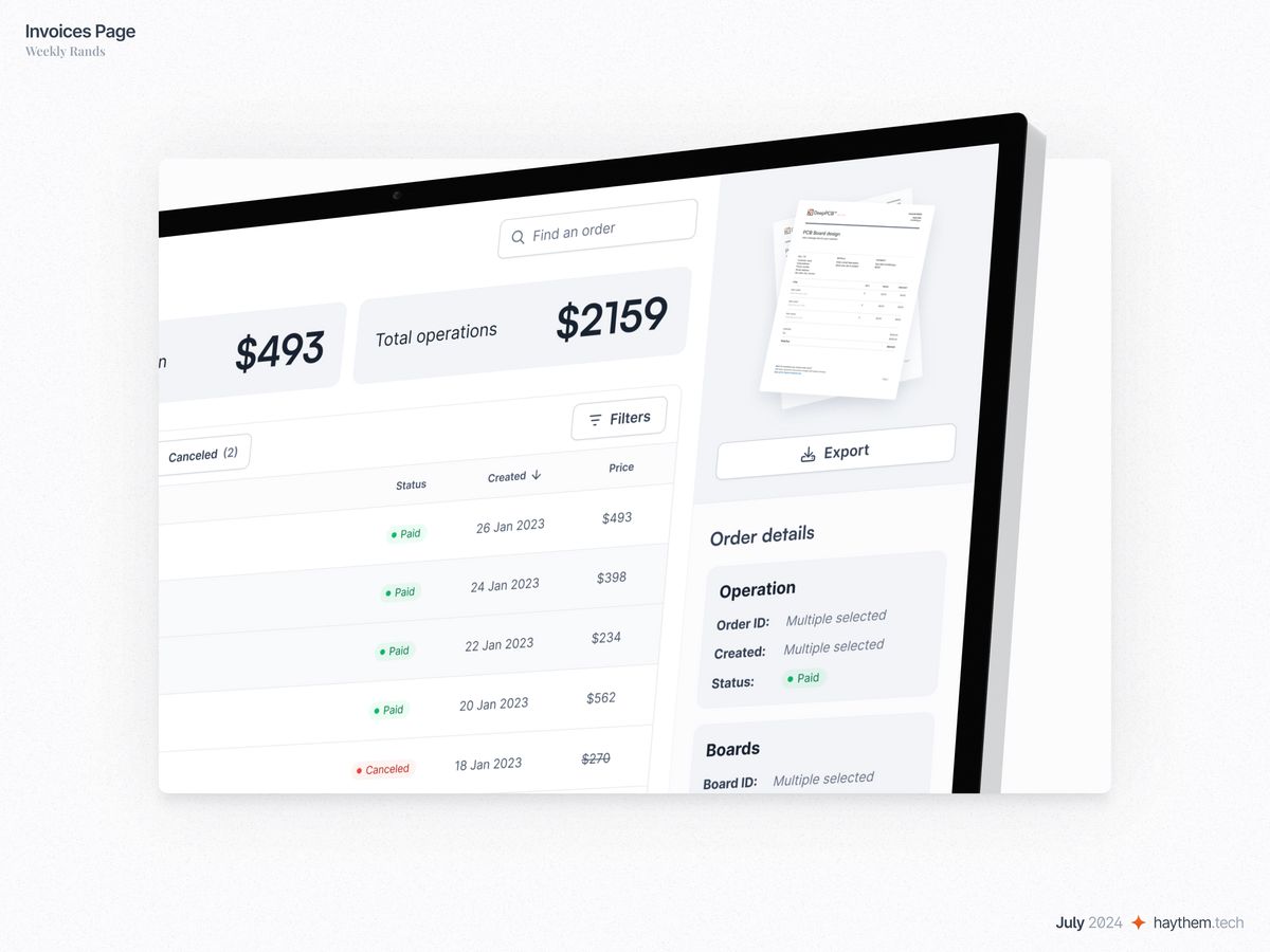 Invoices Page by Haythem Gataa on todays.design